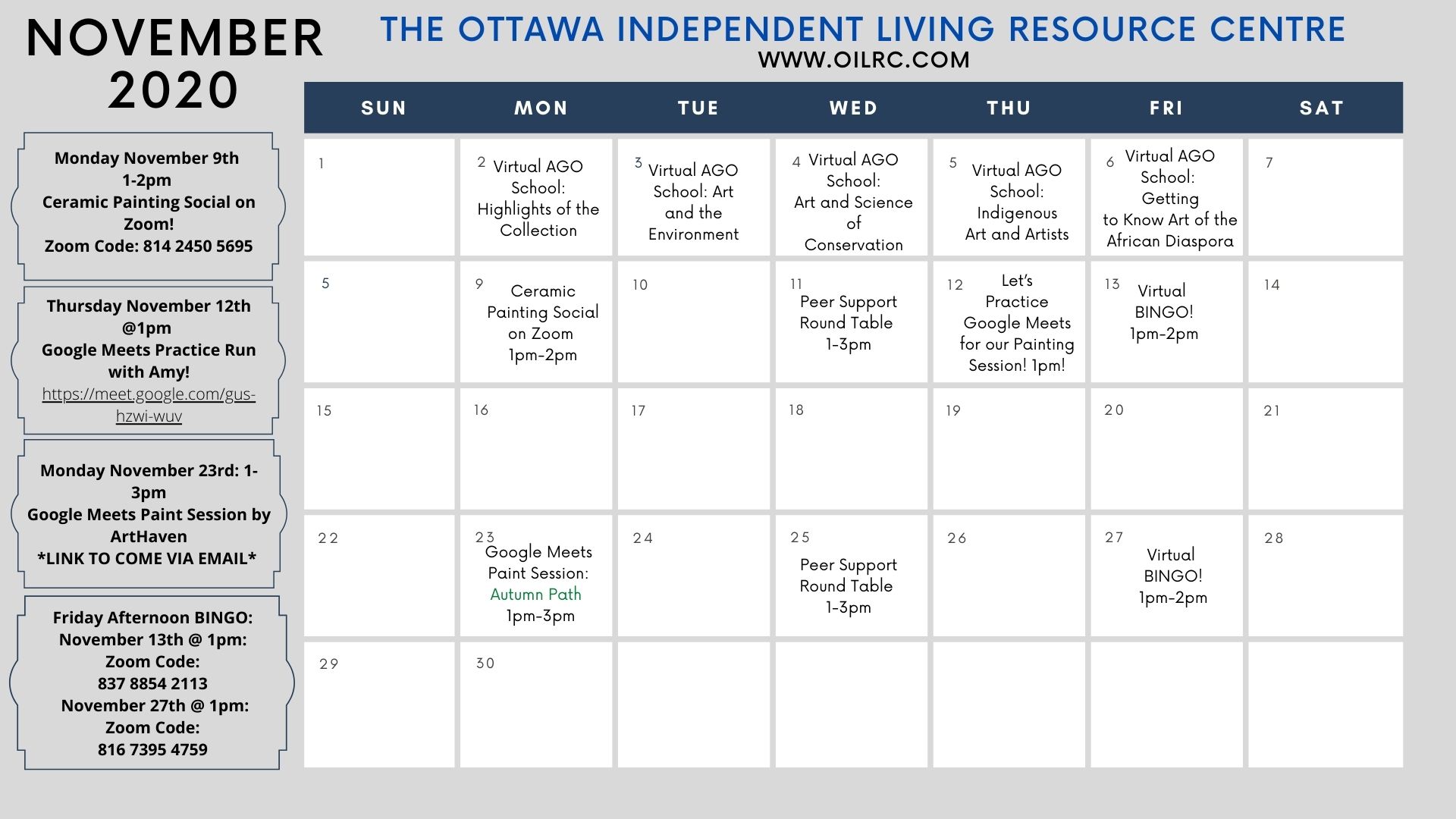 November Calendar is Here! | OTTAWA INDEPENDENT LIVING RESOURCE CENTRE